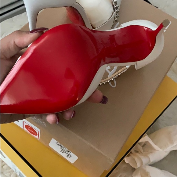 Christian Louboutin | Shoes | Spike Cross White Red Bottoms | Poshmark